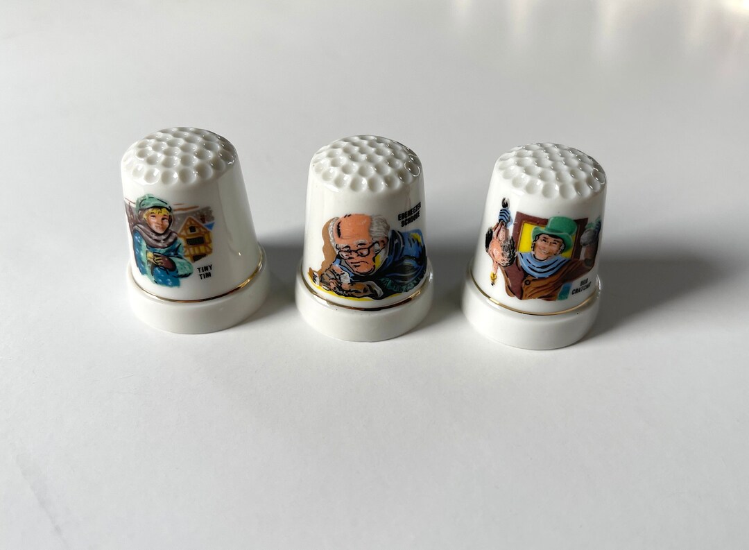 Vintage 1988 Porcelain Thimbles - A Christmas Carol - Tiny Tim ...