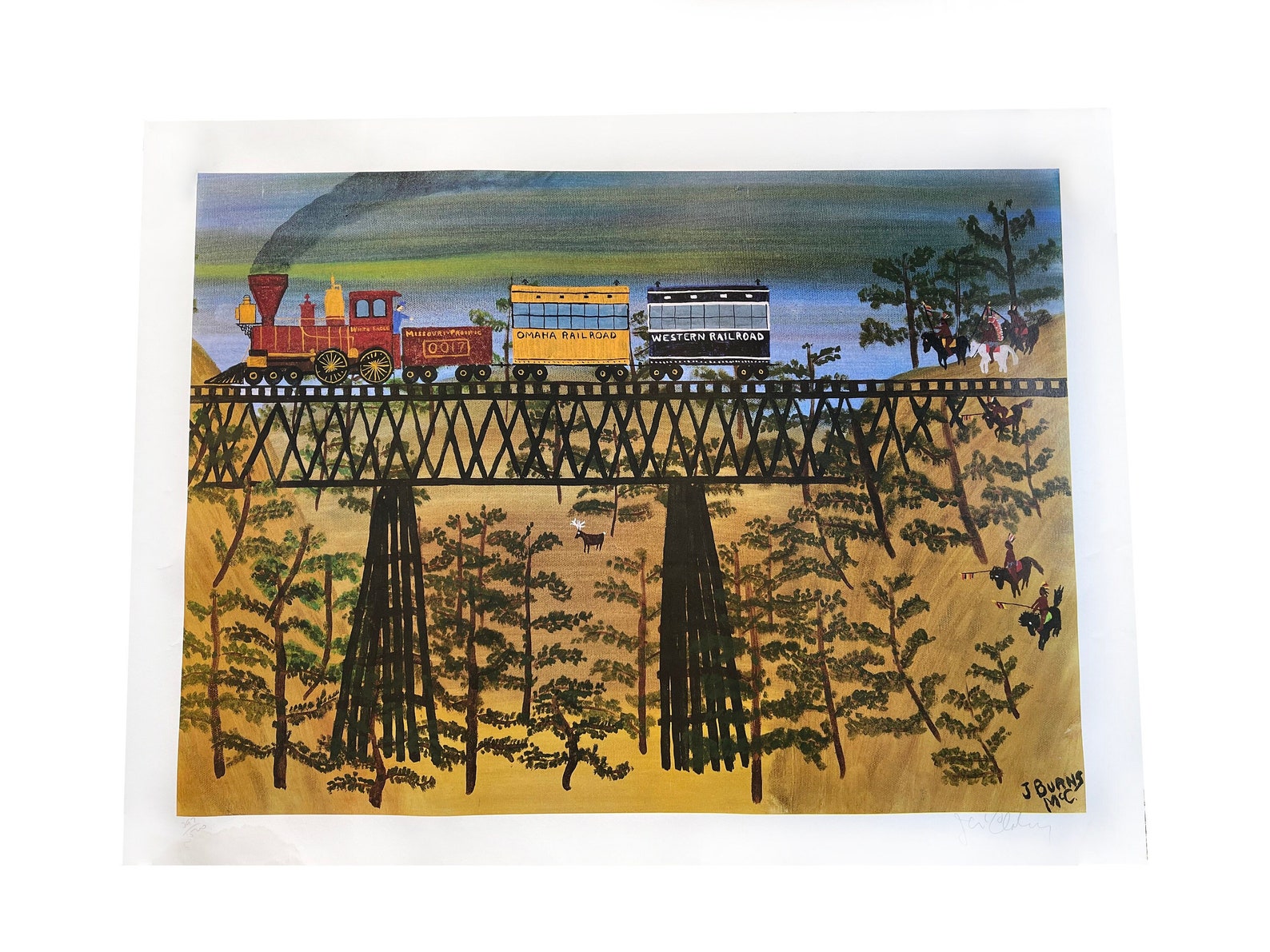 Vintage Western Run Train, American Indian and Landscape Folk Art ...