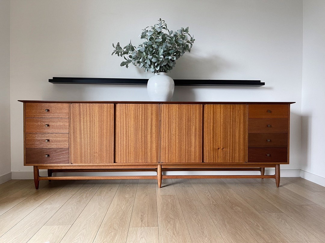 Antique Mid Century Modern MCM Narra Wood Buffet Cabinet Console Table ...