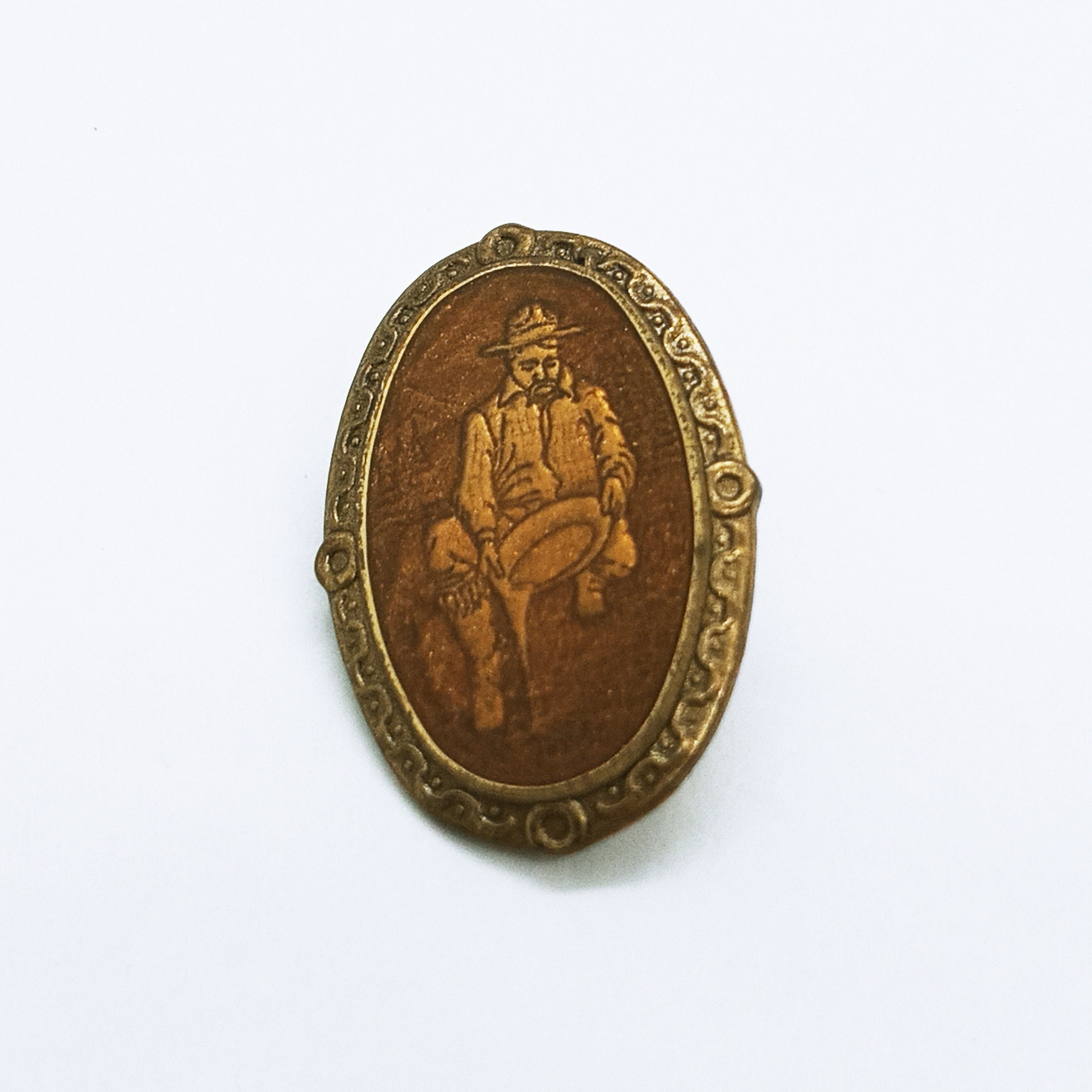 Ballou Reg'd Bronze Oval Gold Panner Pin Brooch Brown - Etsy