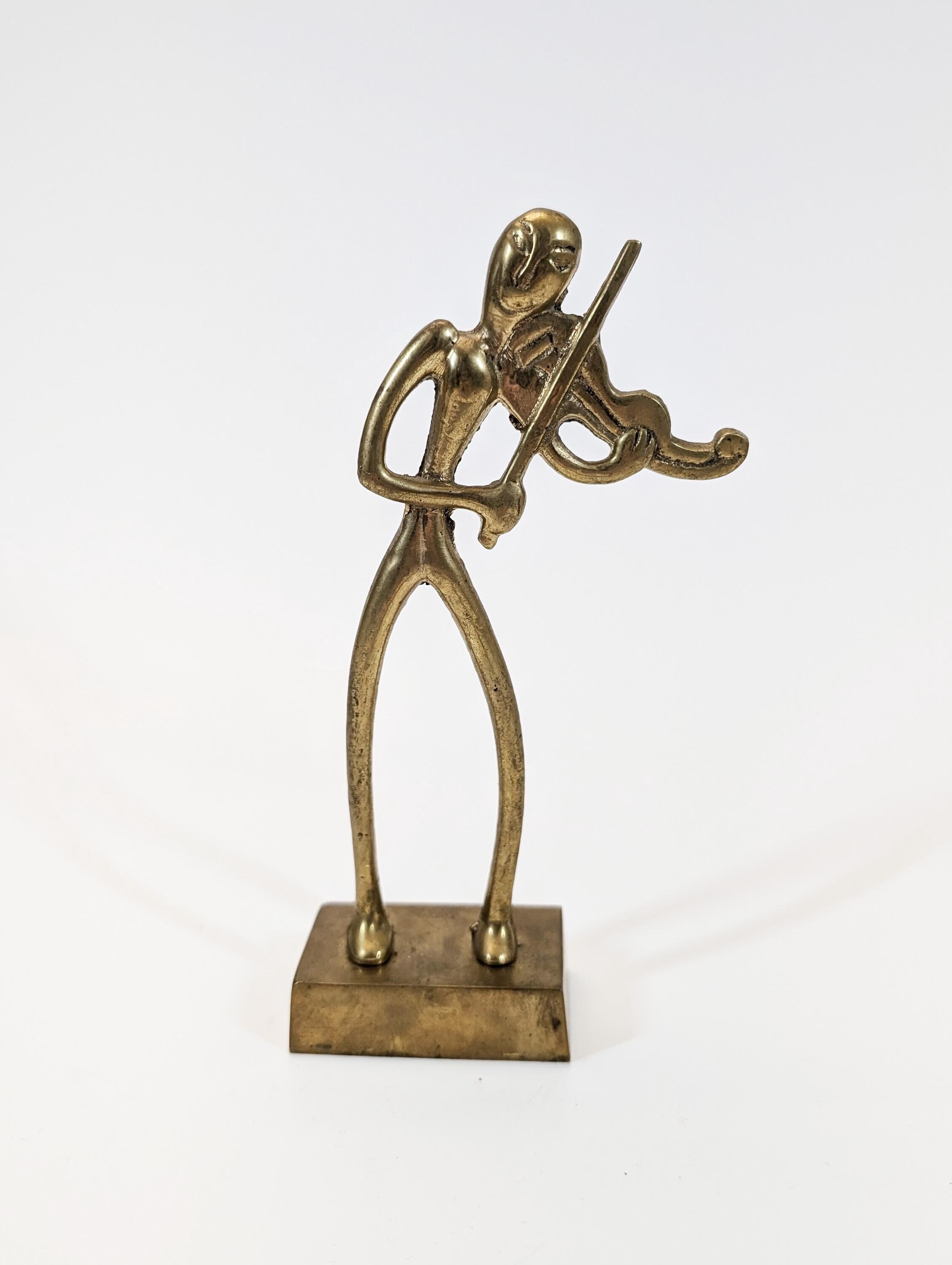 Vintage Brass Brutalist Violinist Statue, Solid Brass Man Playing ...