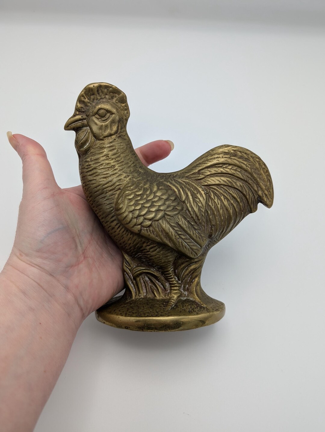 Vintage Brass Rooster Statue, Solid Brass Chicken, Farm Décor 6.5 Inch ...