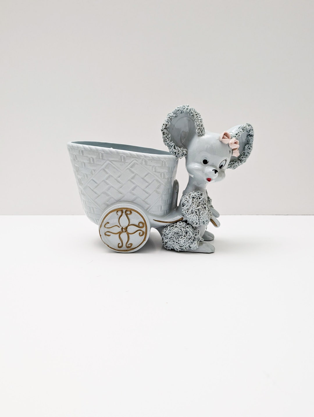 Vintage Lefton Blue Spaghetti Mouse With Wagon Planter, Home Décor - Etsy