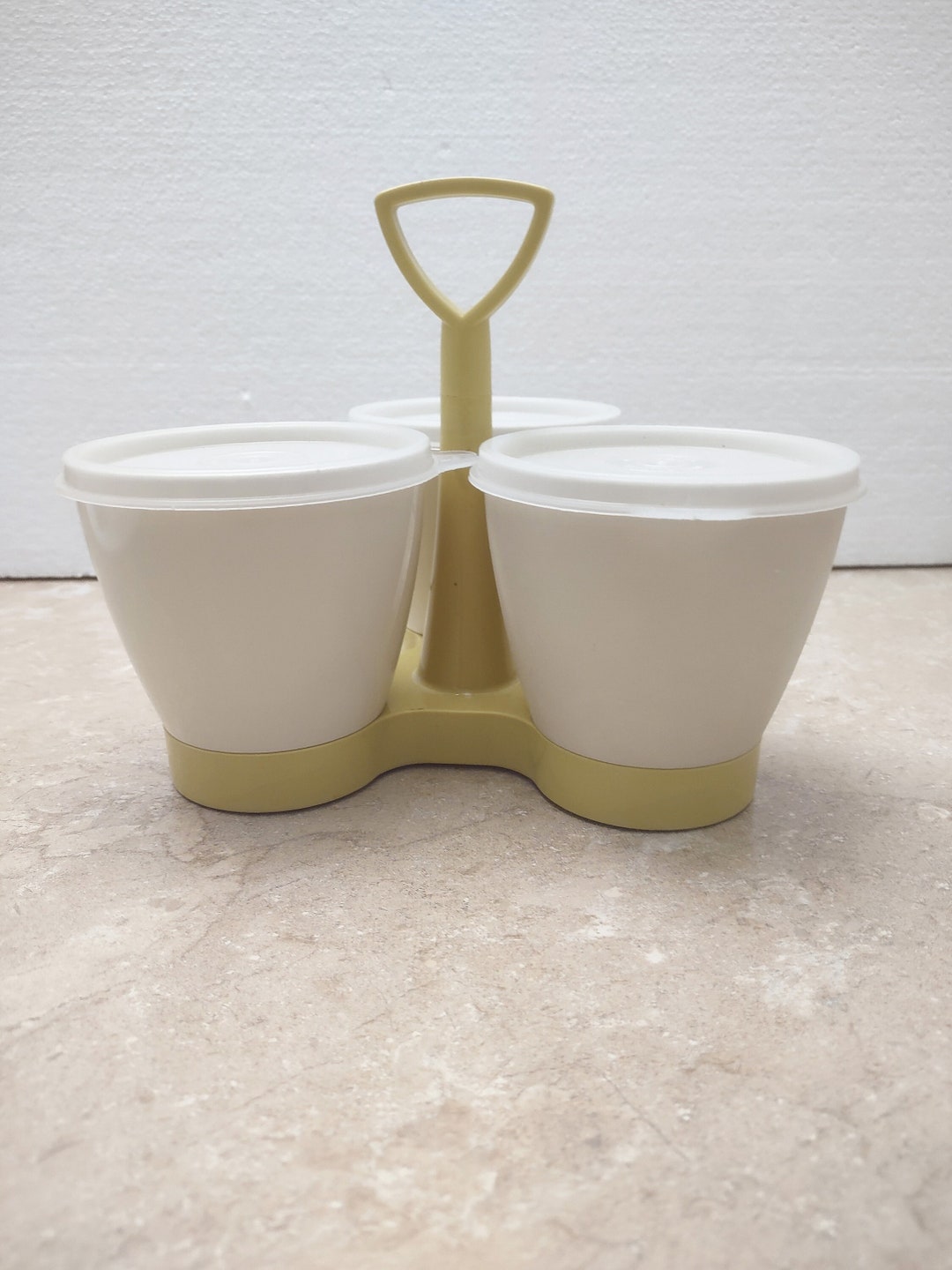 Tupperware Condiment Caddy, 7 Pieces, Beige and Yellow, Vintage ...