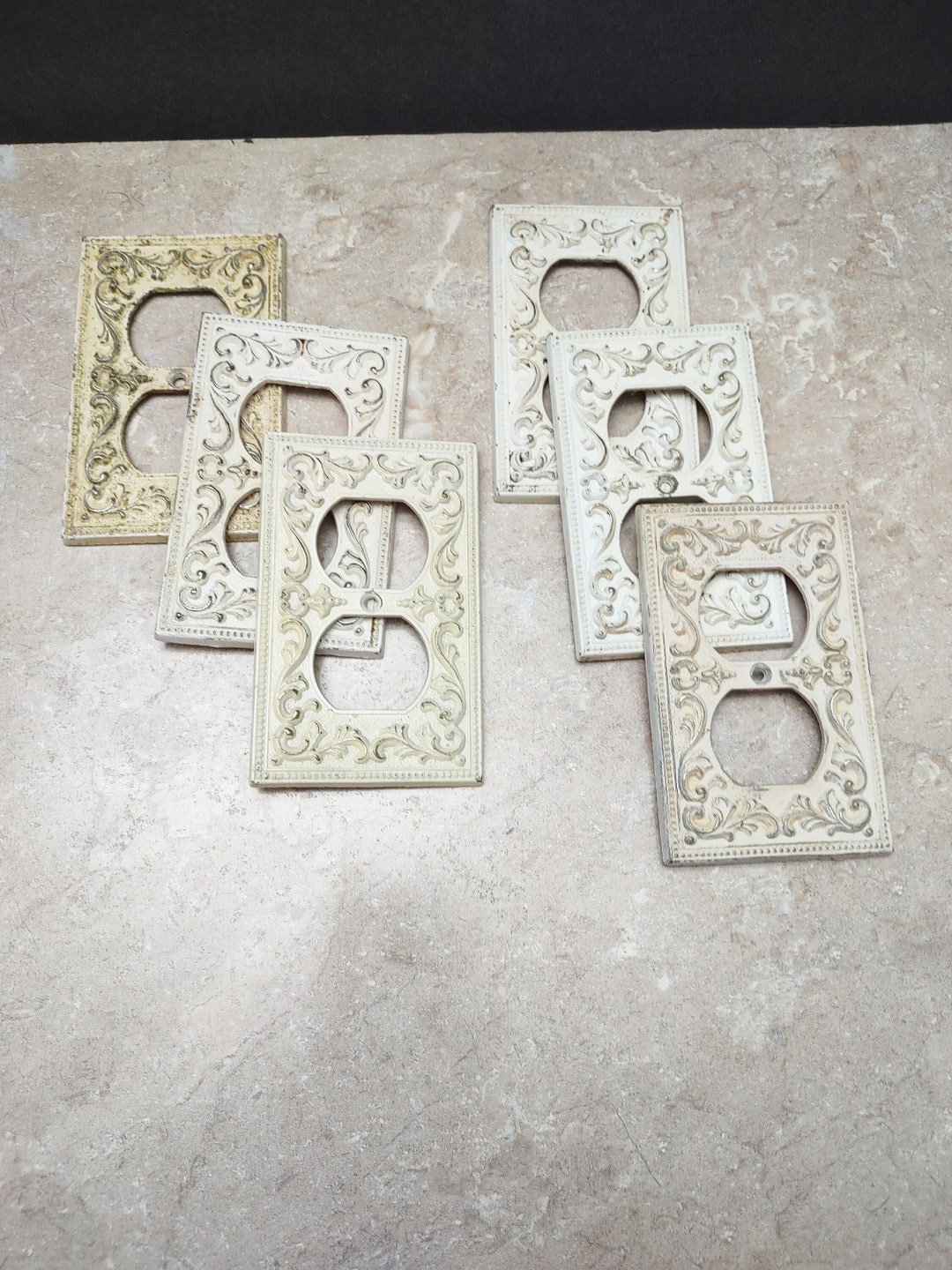 Vintage Ornate Brass Outlet Cover, Set of 6, 1968, off White Painted ...