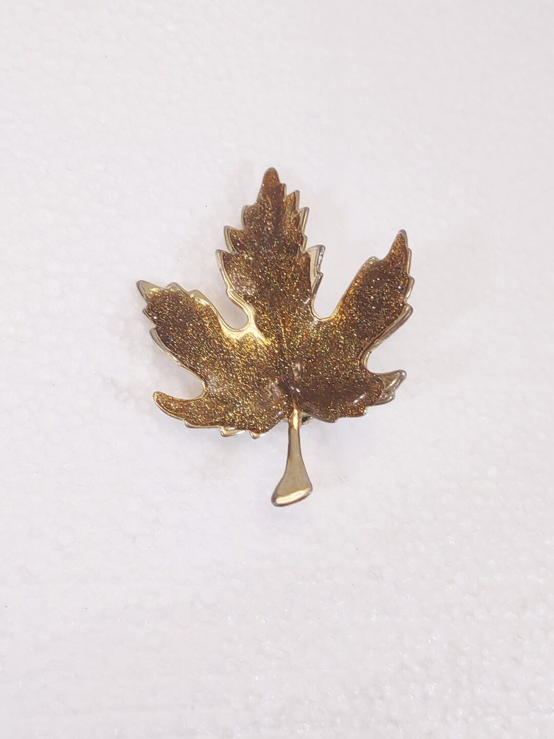 Vintage Yellow Sparkle Enamel Maple Leaf Brooch, Detailed Veins, Nature ...