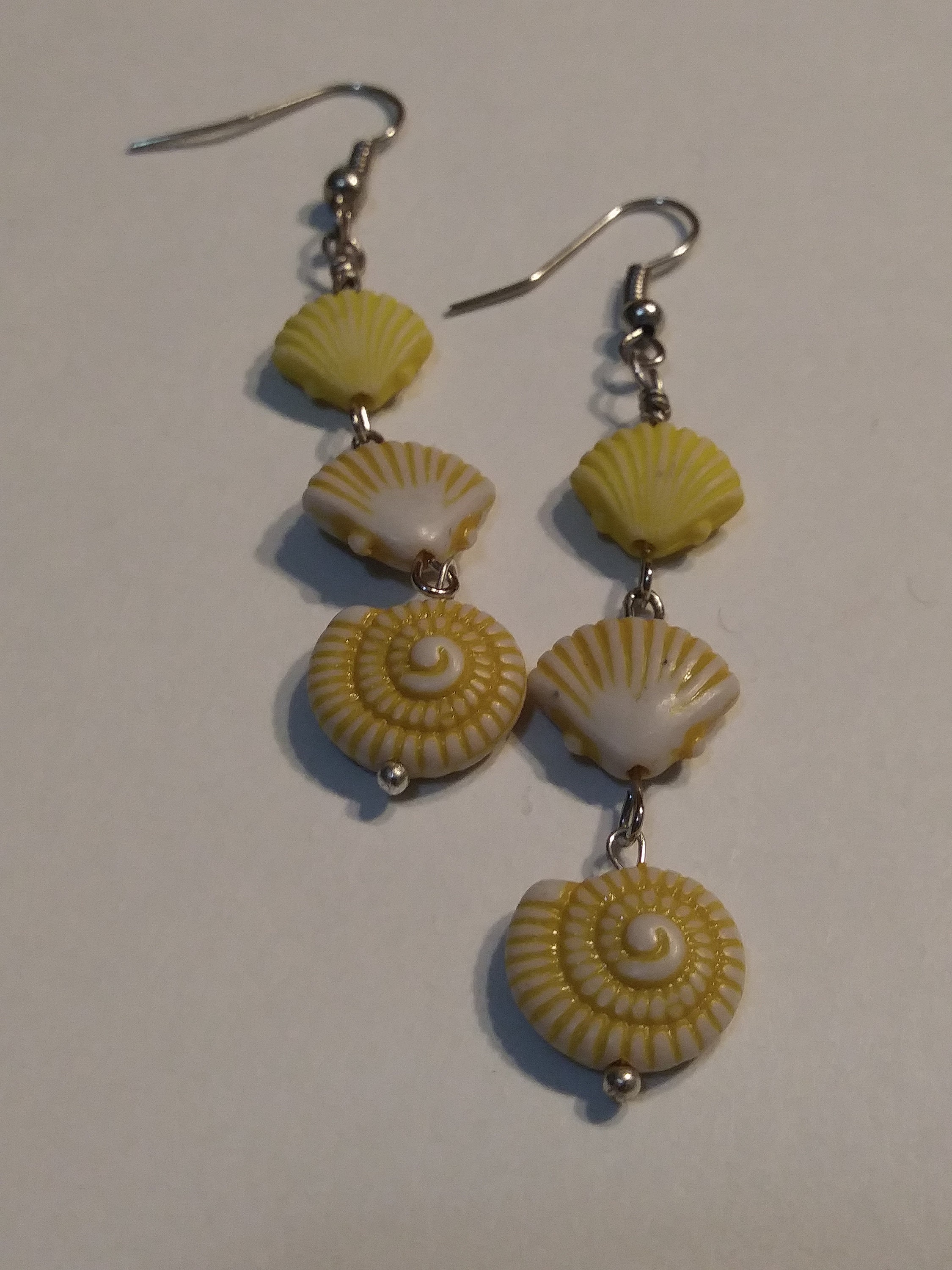 Hand Crafted Yellow Shell Beaded Dangle Earrings, Beach Wear, Summer ...