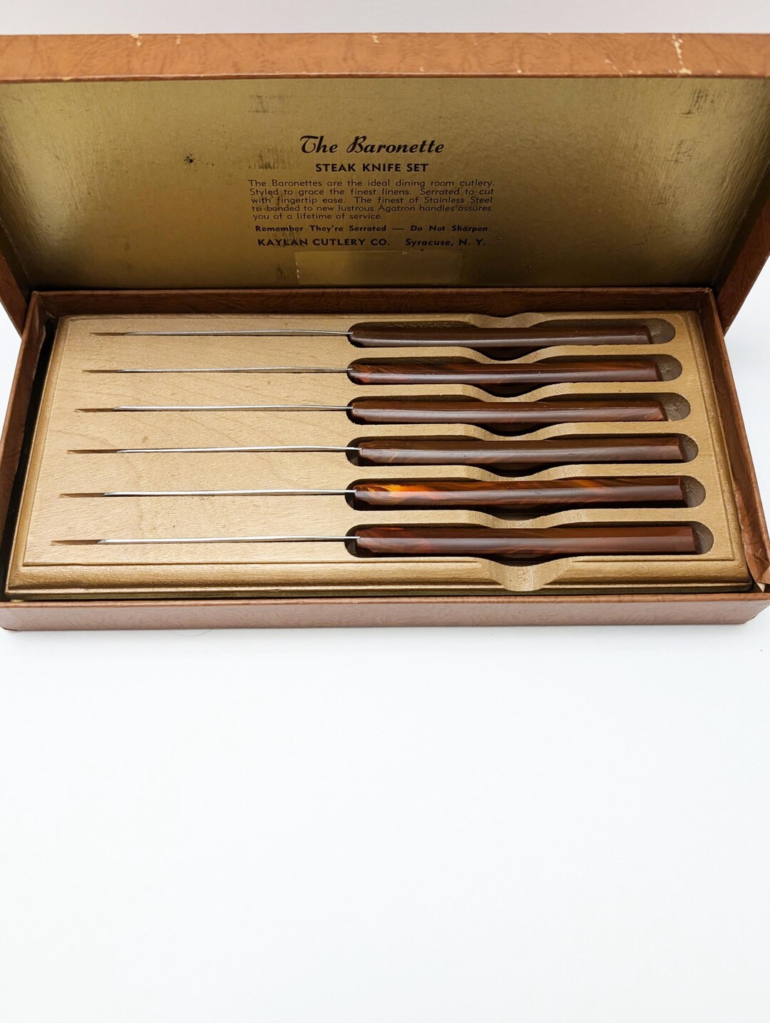 Vintage the Baronette Steak Knife Set, Agatron Bakelite Handles, Kaylan ...