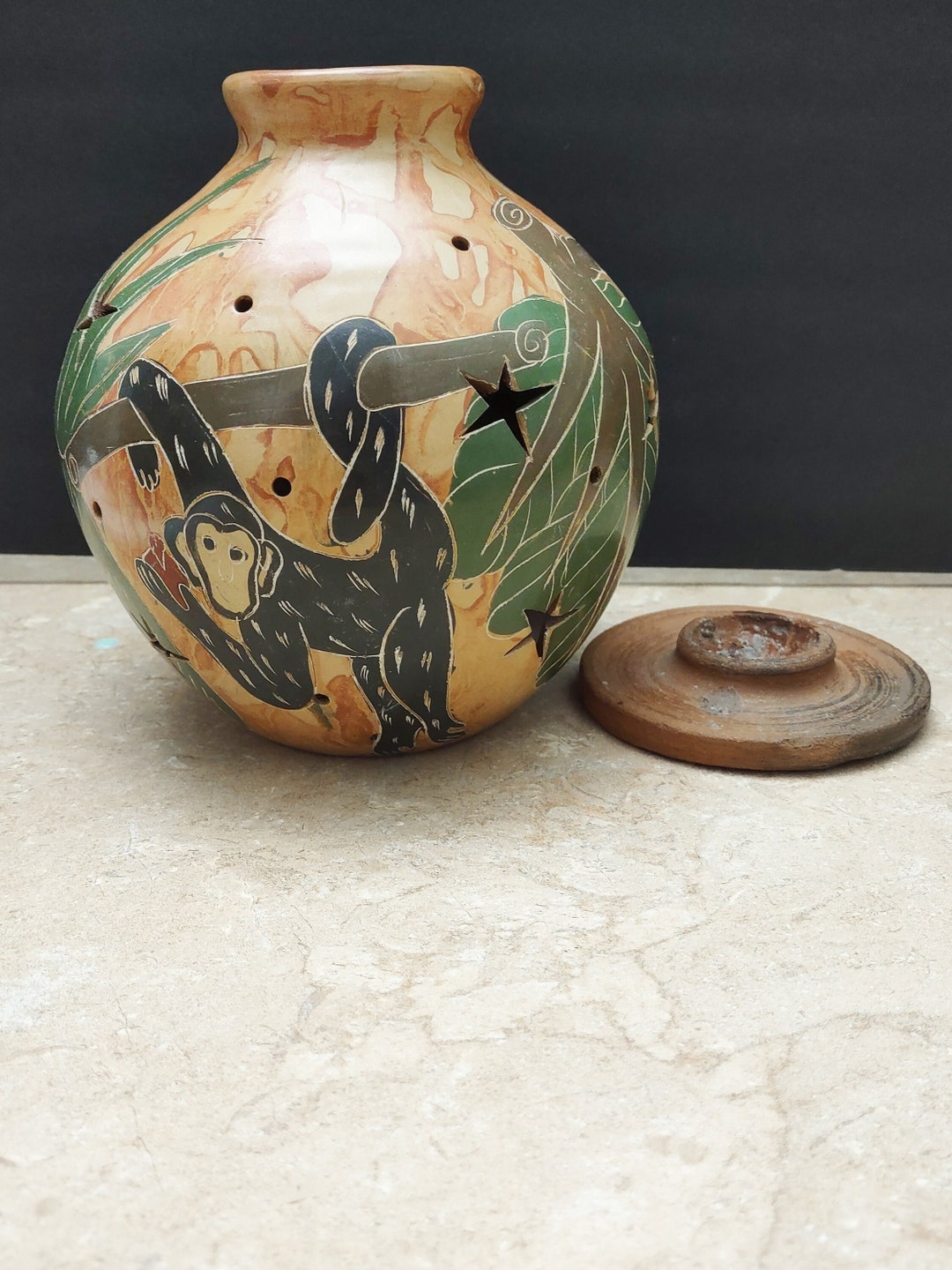Monkey Iguana Pottery Votive Candle Holder / Colorful Home Décor ...