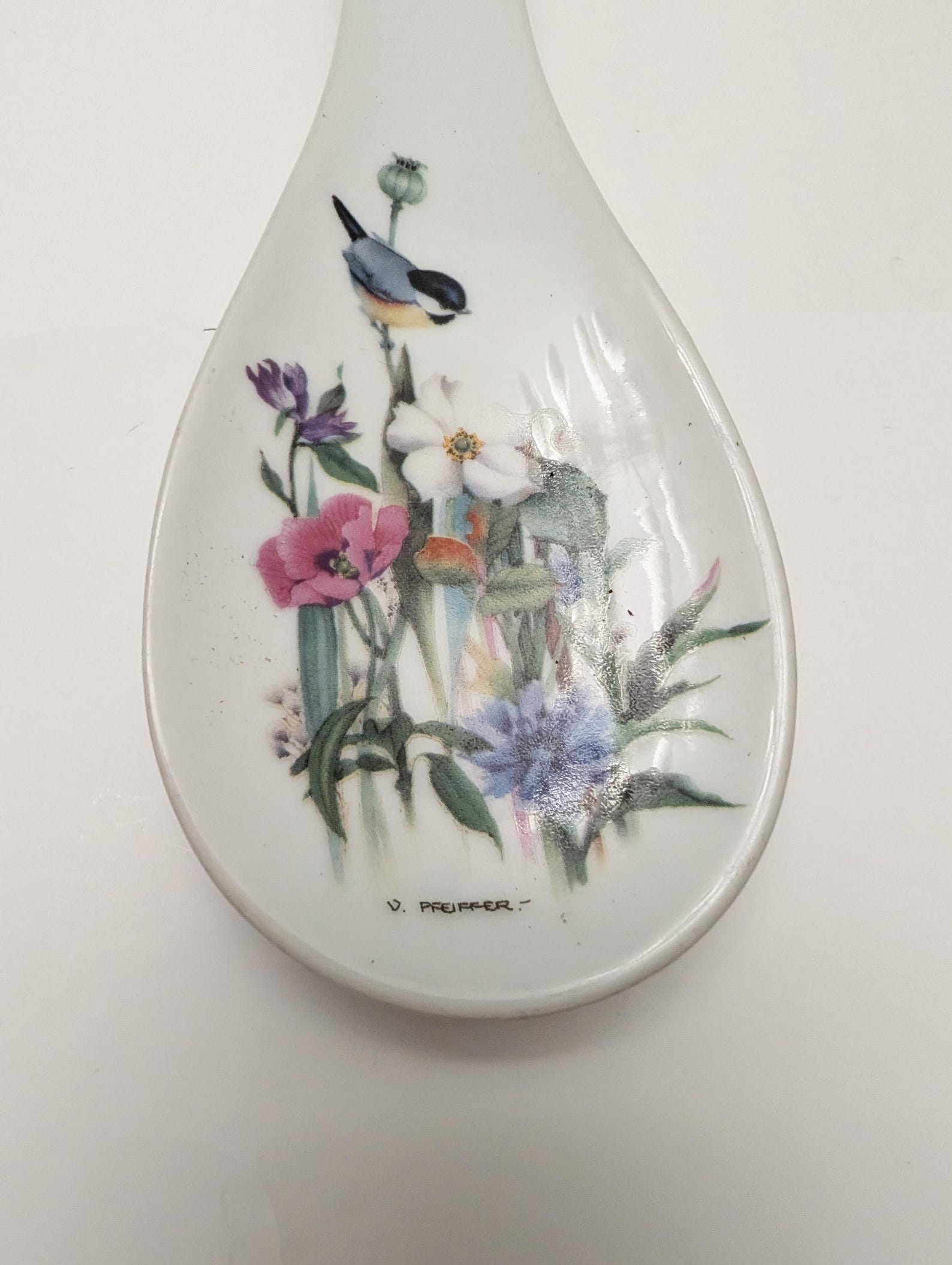 Vintage Retro Pfeiffer Bird Flower Kitchen Spoon Rest, Can Be Hung Up ...