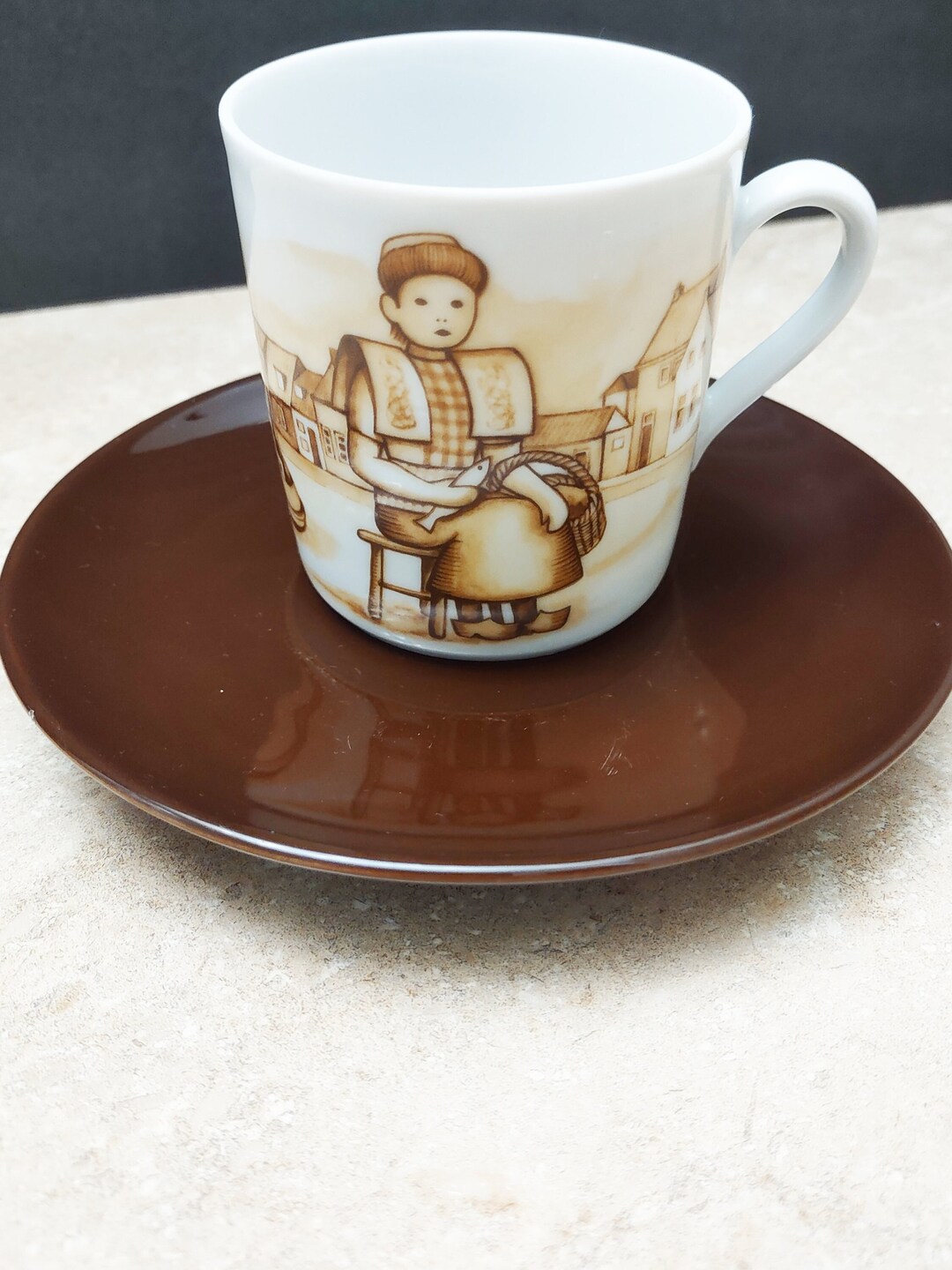 Vintage Dutch Tea Set, 3 Cups With Saucers, Netherlands Folk Art Cups ...