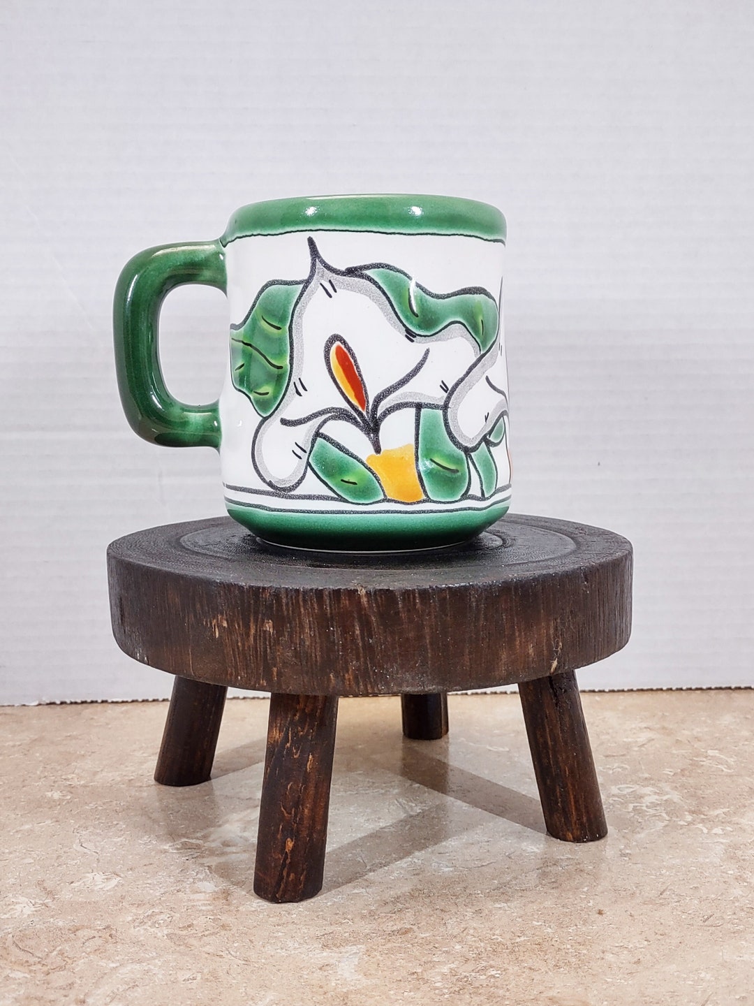 Mexican Talavera Folk Art Pottery Mug, Handmade, Calla Lily Lilies, Tea ...
