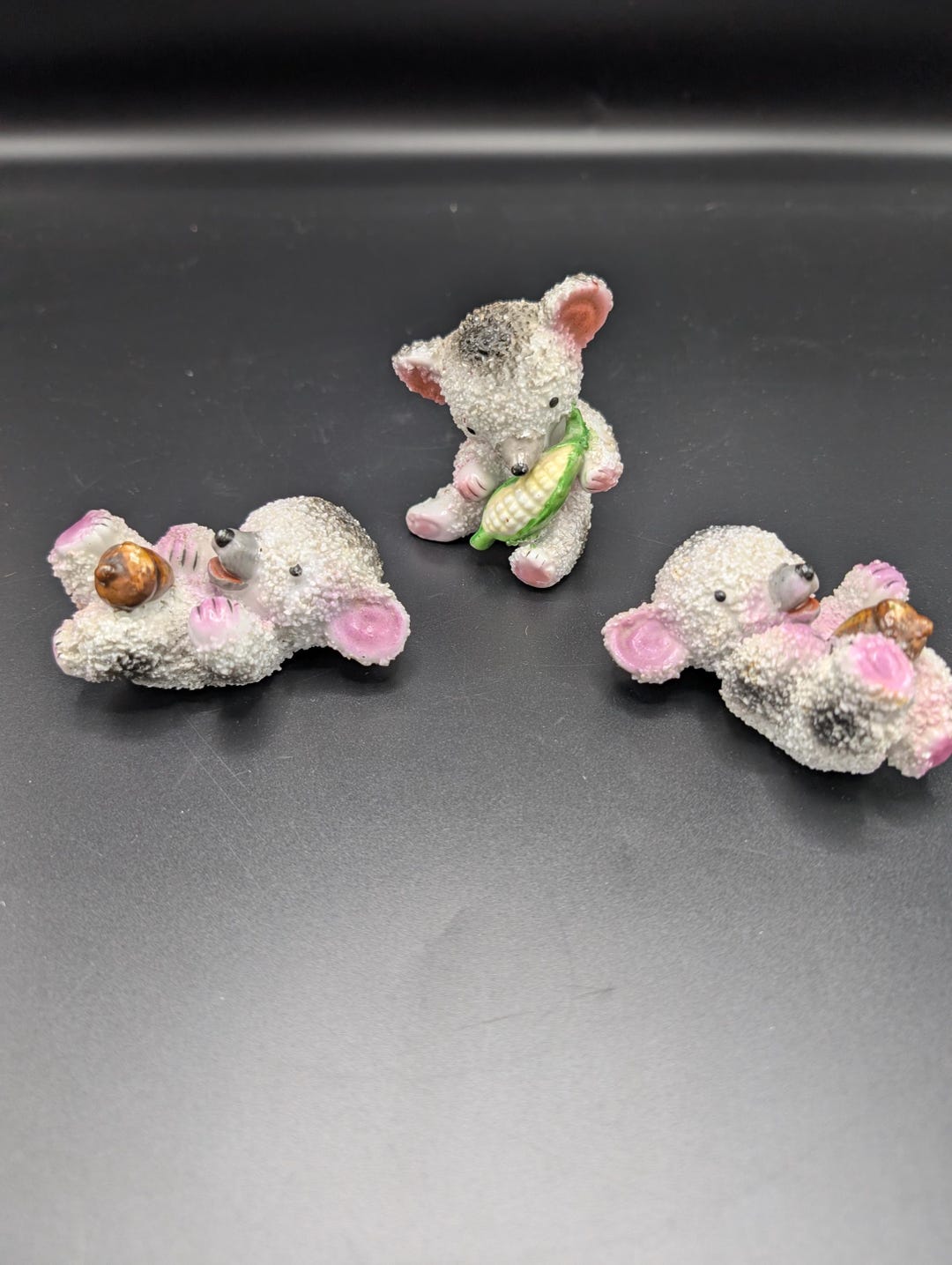 Vintage Sugar Glazed Ceramic Teddy Bear Figurines With Corn & Acorns ...