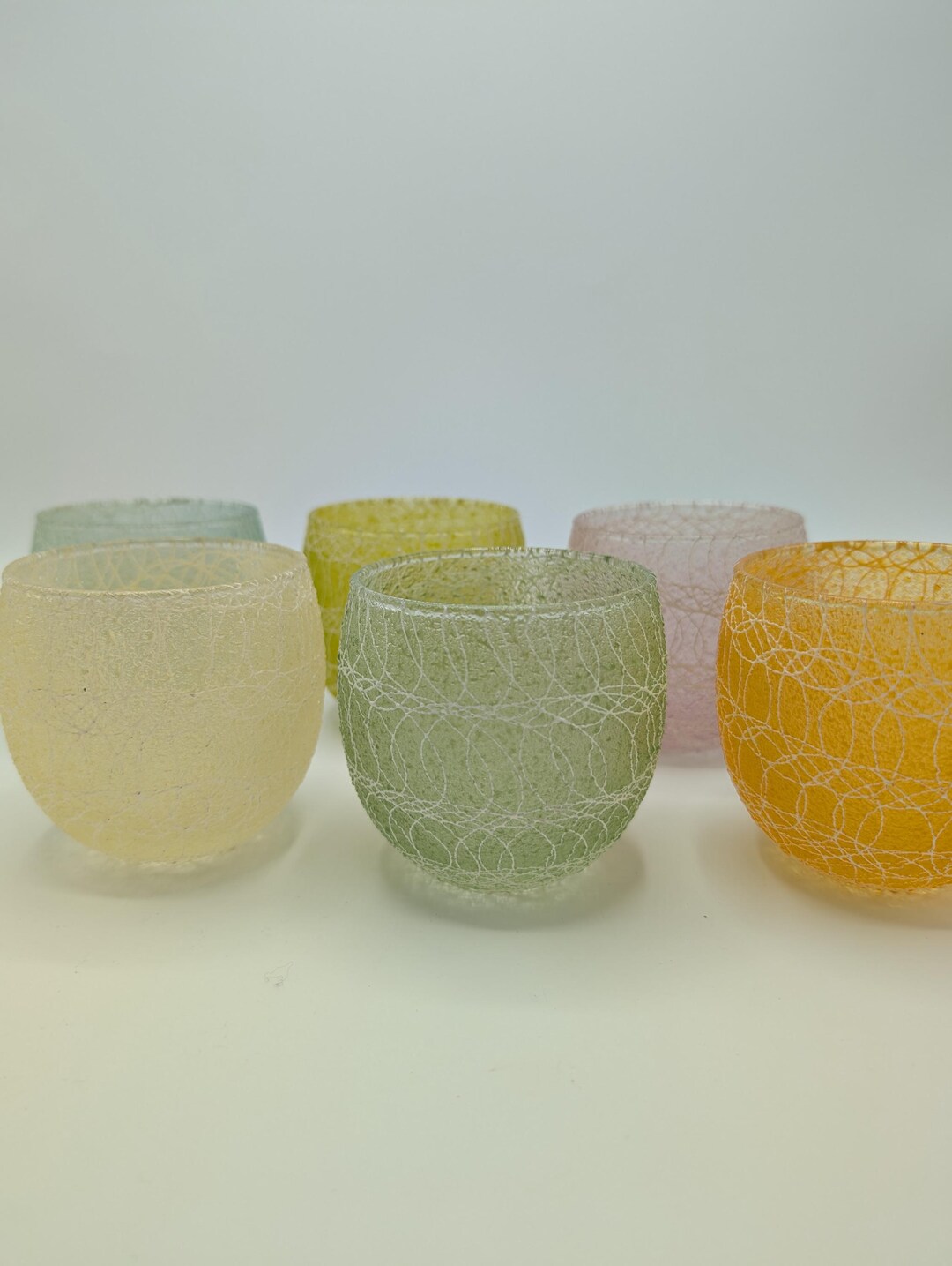 Mid Century Roly Poly Glasses: Pastel Spaghetti String Barware, Set of ...