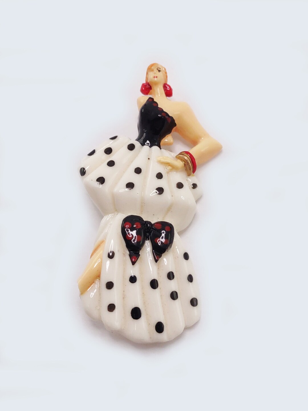 Posh Fancy Dress Lady Brooch / Vintage 1980 Ball Gown Polka Dots Brooch ...