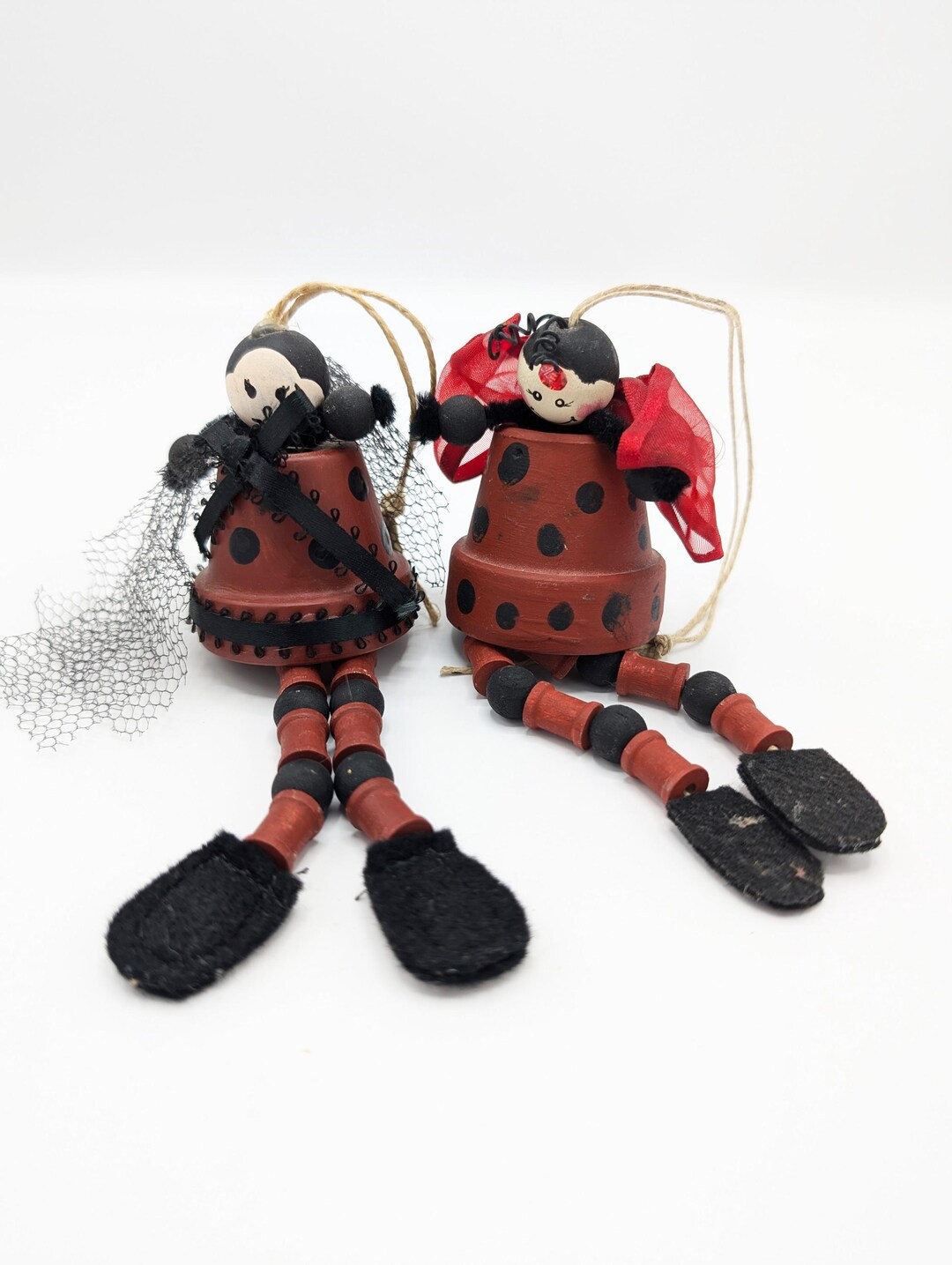 Hand Crafted Ladybug People Clay Pot Wind Chime Hanging Decor, Bell ...