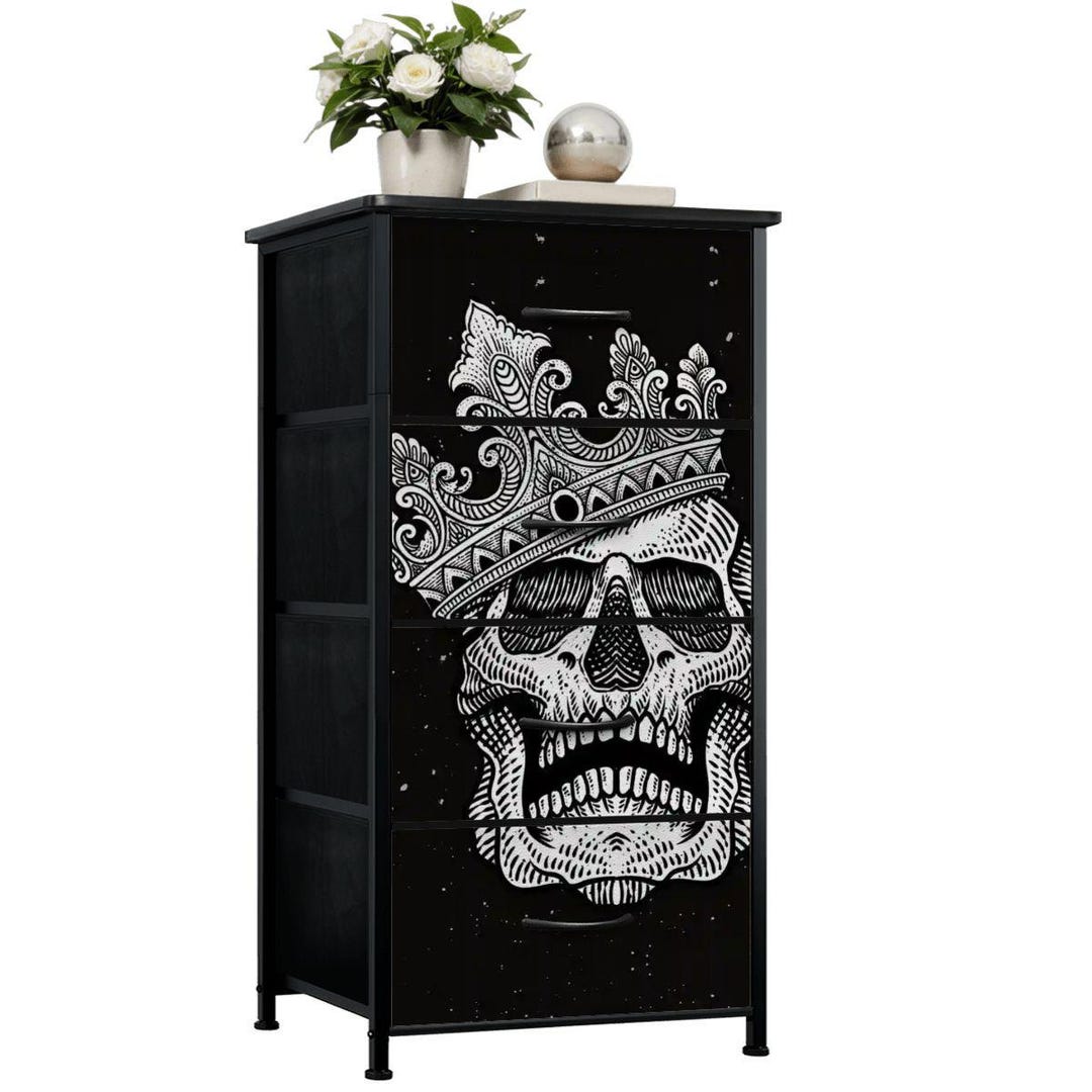 Black White Edgy 4-drawer Dresser: Gothic Fabric Storage Cabinet With ...