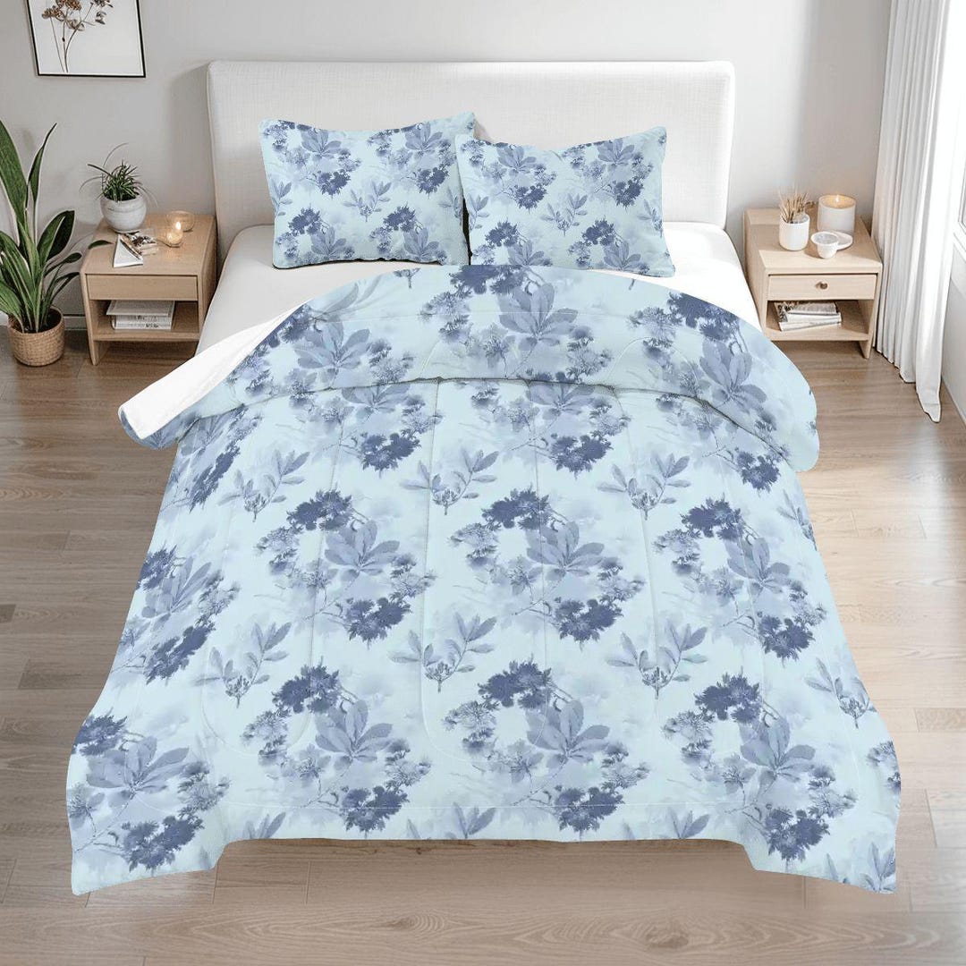 Cottagecore Comforter Set: Blue Bouquet of Flowers Reversible ...