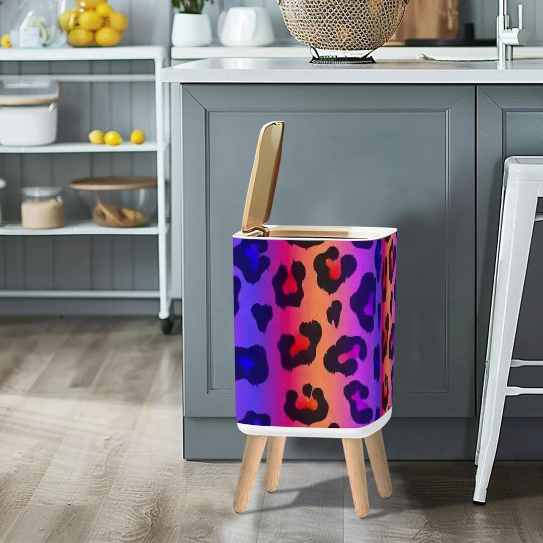 Rainbow Leopard Trash Can With Lid: Retro Nordic Wastebasket - Etsy