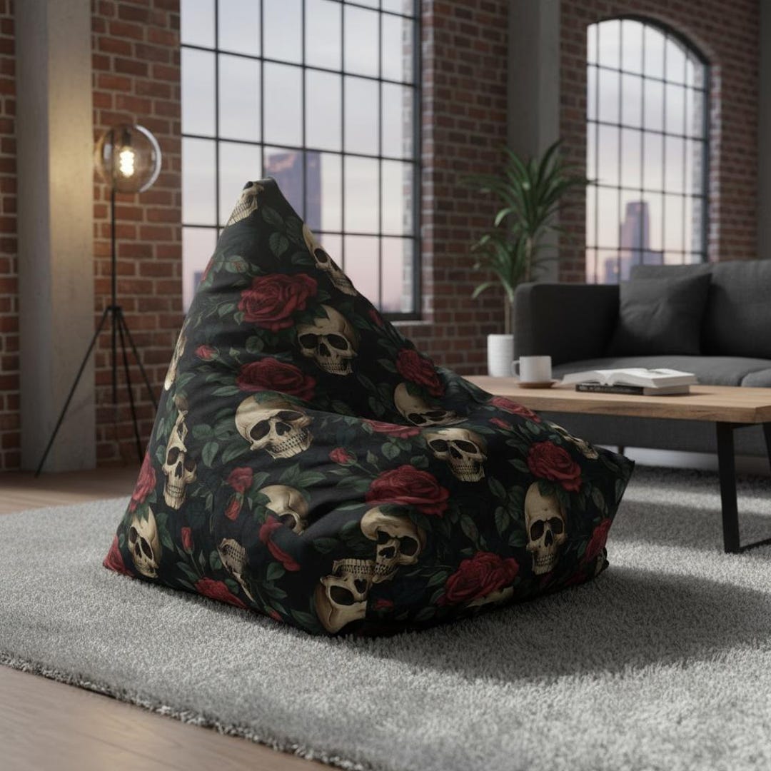 Gothic Skulls & Roses Bean Bag Chair Cover - Black Red Green Whimsical ...