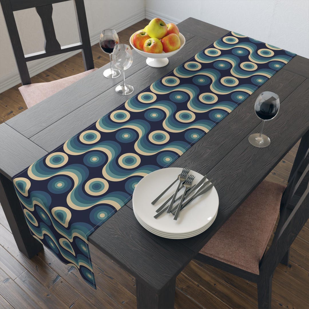 Blue 70s Retro Table Runner: Mid-century Modern Dining Decor Gift - Etsy
