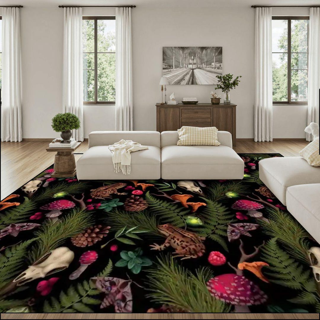 Dark Academia Mushroom Forest Rug: Gothic Botanical Decor 12x9ft ...