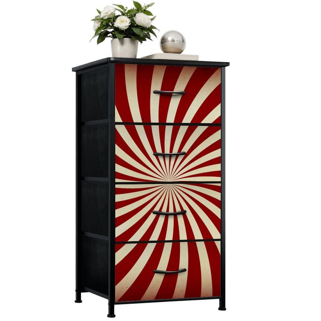 70s Retro 4-drawer Dresser: Sunburst Fabric Storage Cabinet With Steel ...