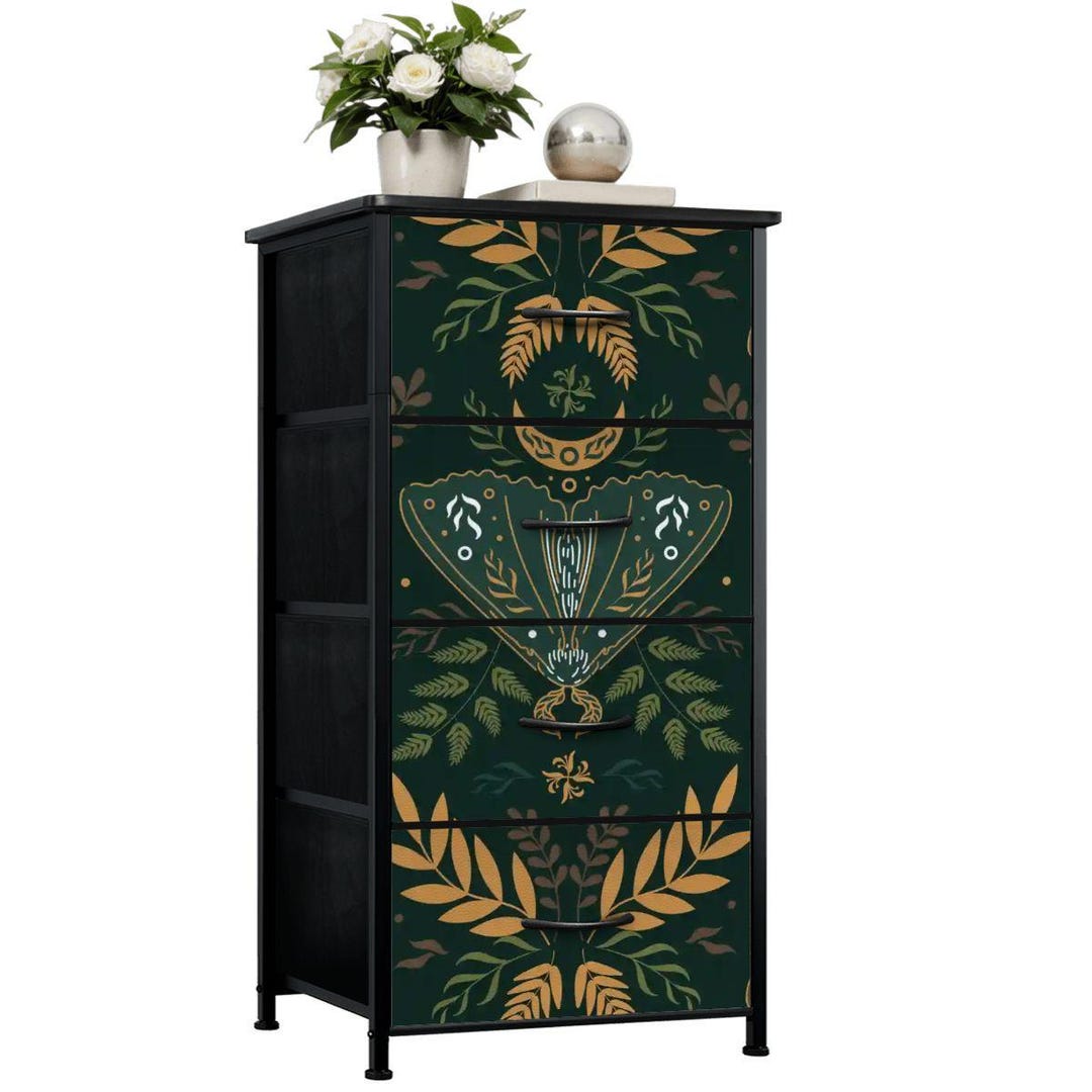 Nordic Folkloric Cottagecore 4-drawer Dresser: Dark Academia Fabric ...