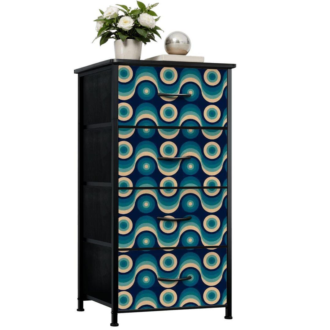 Midcentury Retro 4-drawer Dresser: 70s Blue Beige Fabric Storage ...