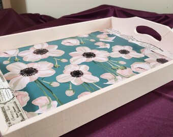 Decoupage Pink Lacquered Gallery Tray Botanical Theme - Etsy