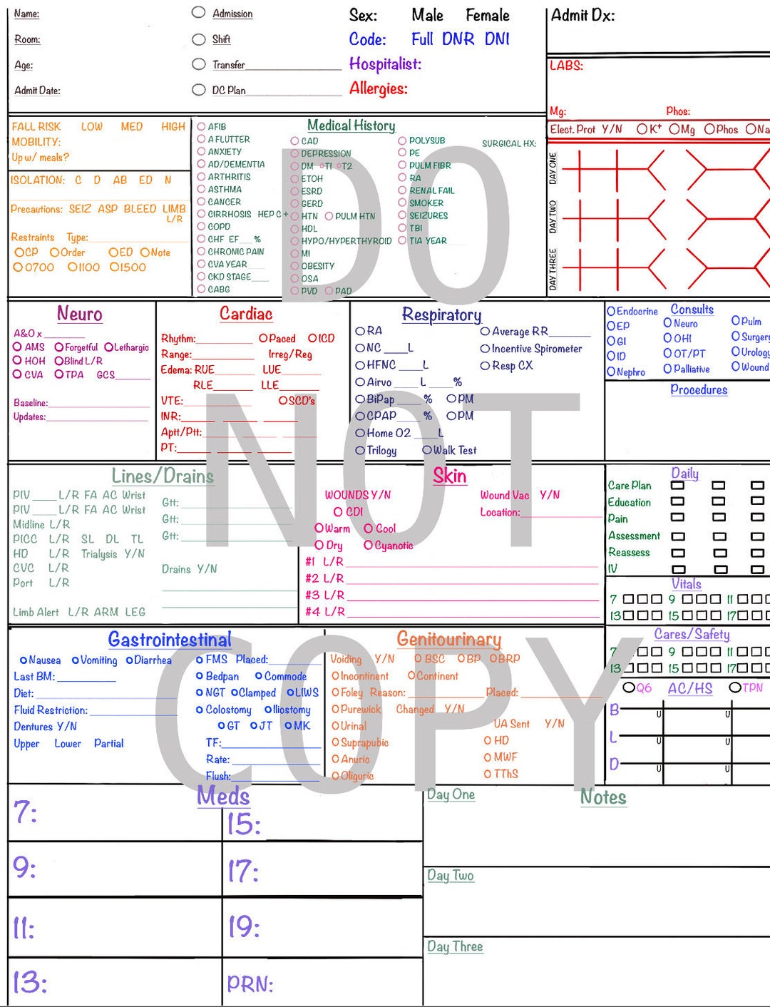 Nurse Days Report Sheet--sbar for 1 Patient, Pdf, SDU, PCU, Medsurg - Etsy