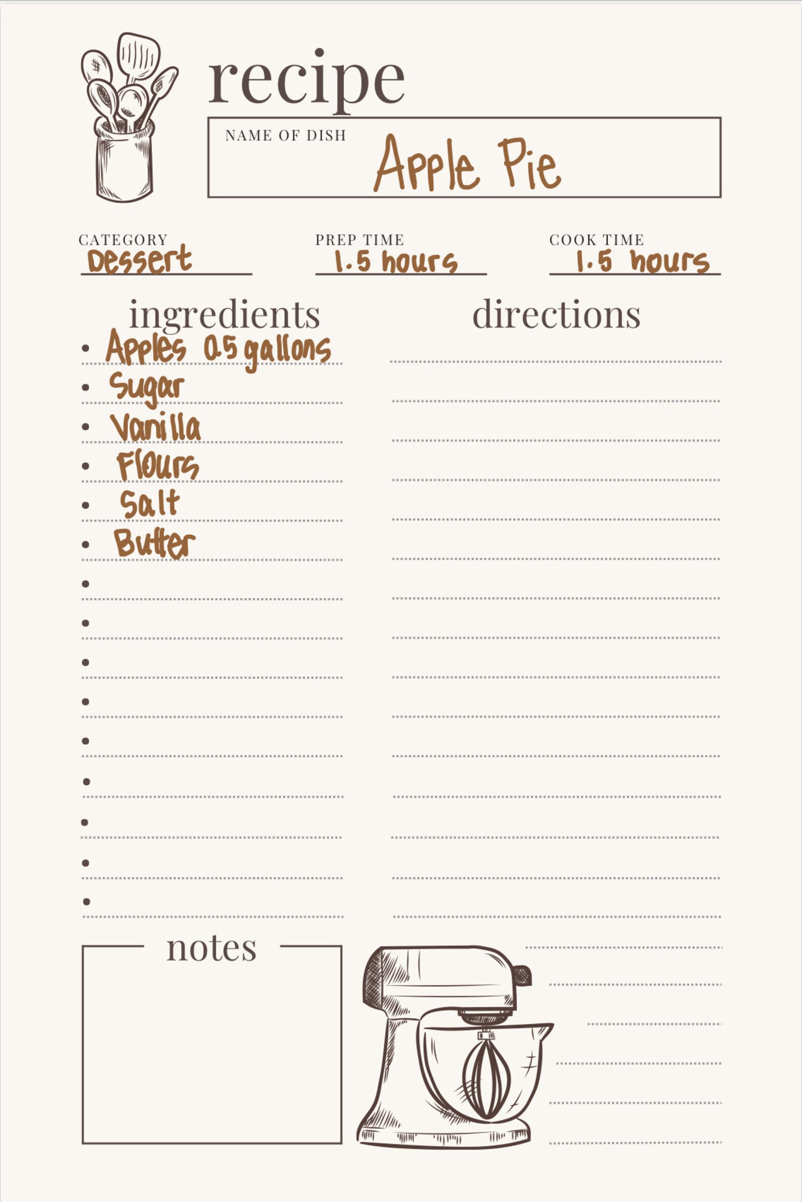 Handwritten Recipe Card | Simple Recipe Template Canva | Editable ...