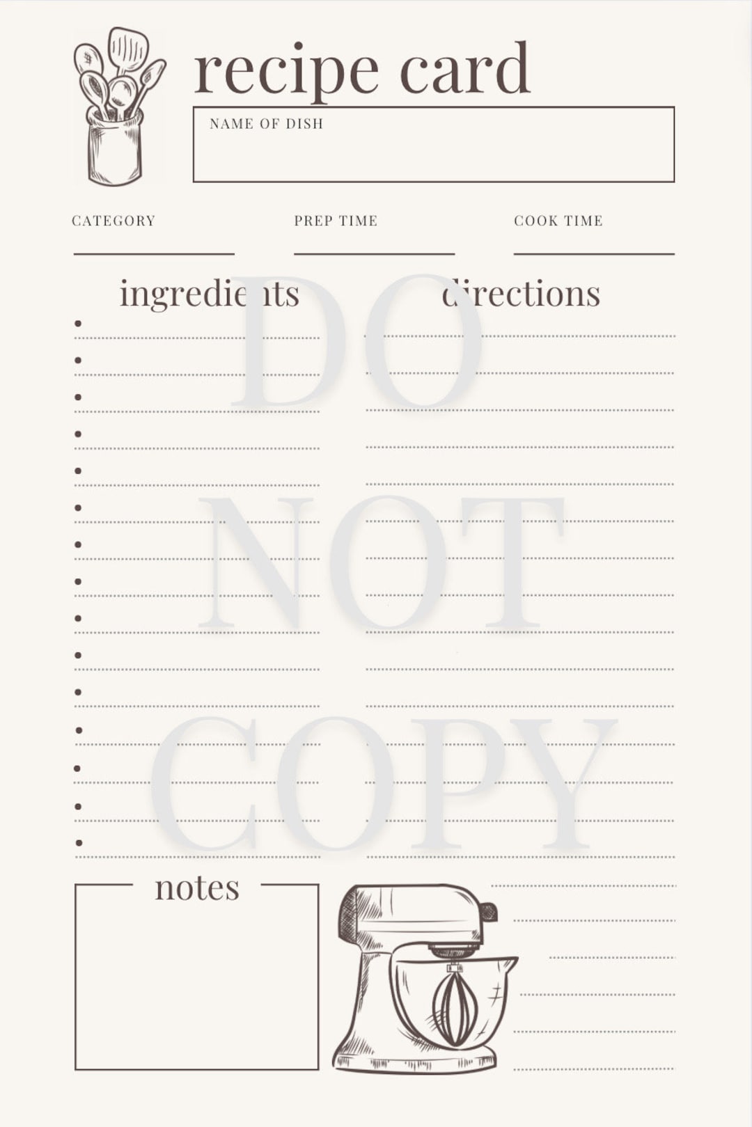 Handwritten Recipe Card | Simple Recipe Template Canva | Editable ...