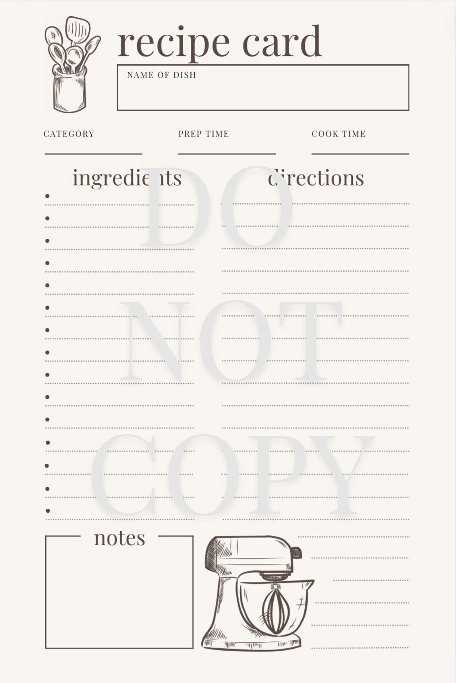 Handwritten Recipe Card Simple Recipe Template Canva Editable Recipe ...