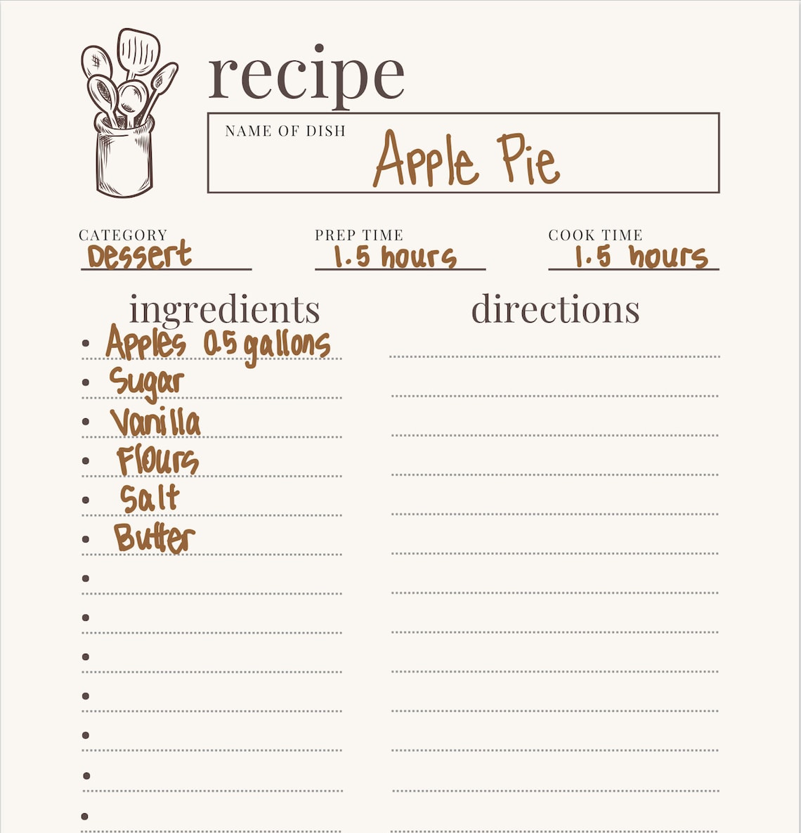 Handwritten Recipe Card | Simple Recipe Template Canva | Editable ...