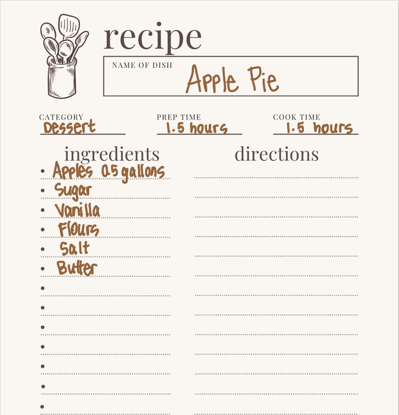 Handwritten Recipe Card | Simple Recipe Template Canva | Editable ...