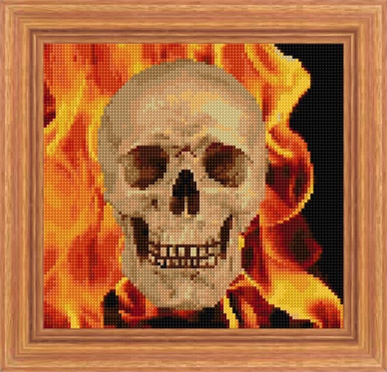Skull With Flames Cross Stitch Pattern PDF Pattern Digital Download ...