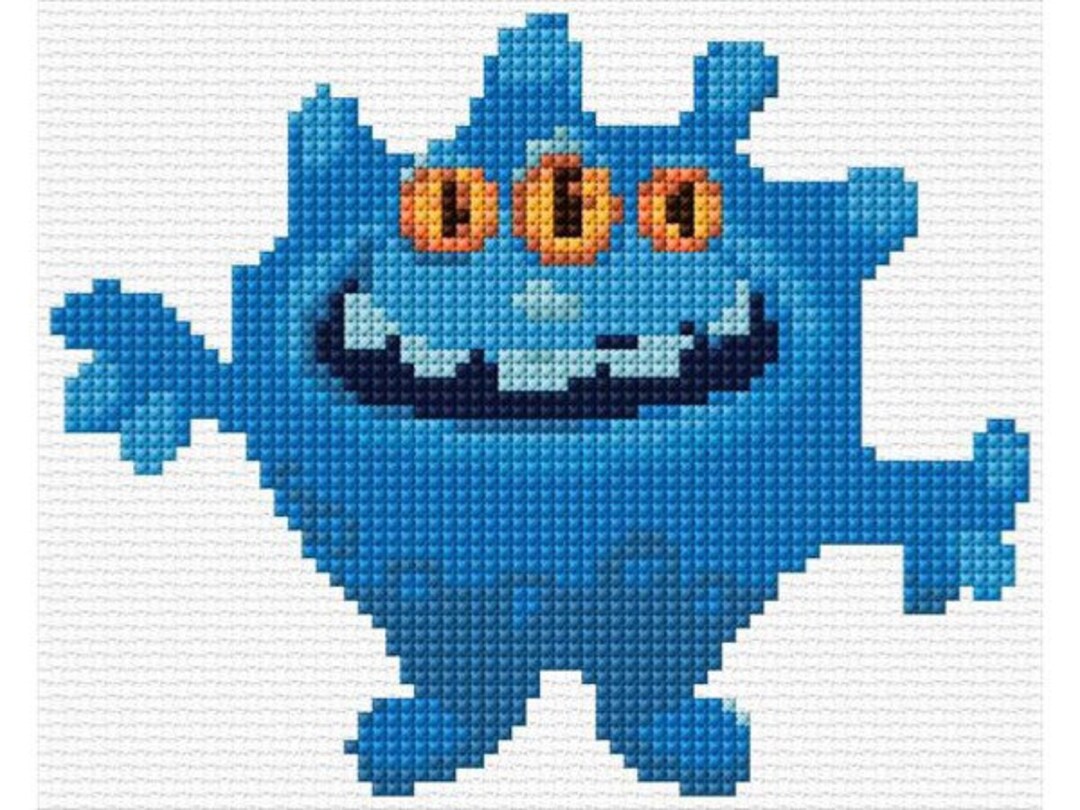Blue Monster Cross Stitch Pattern PDF Pattern Digital Download Gift for ...