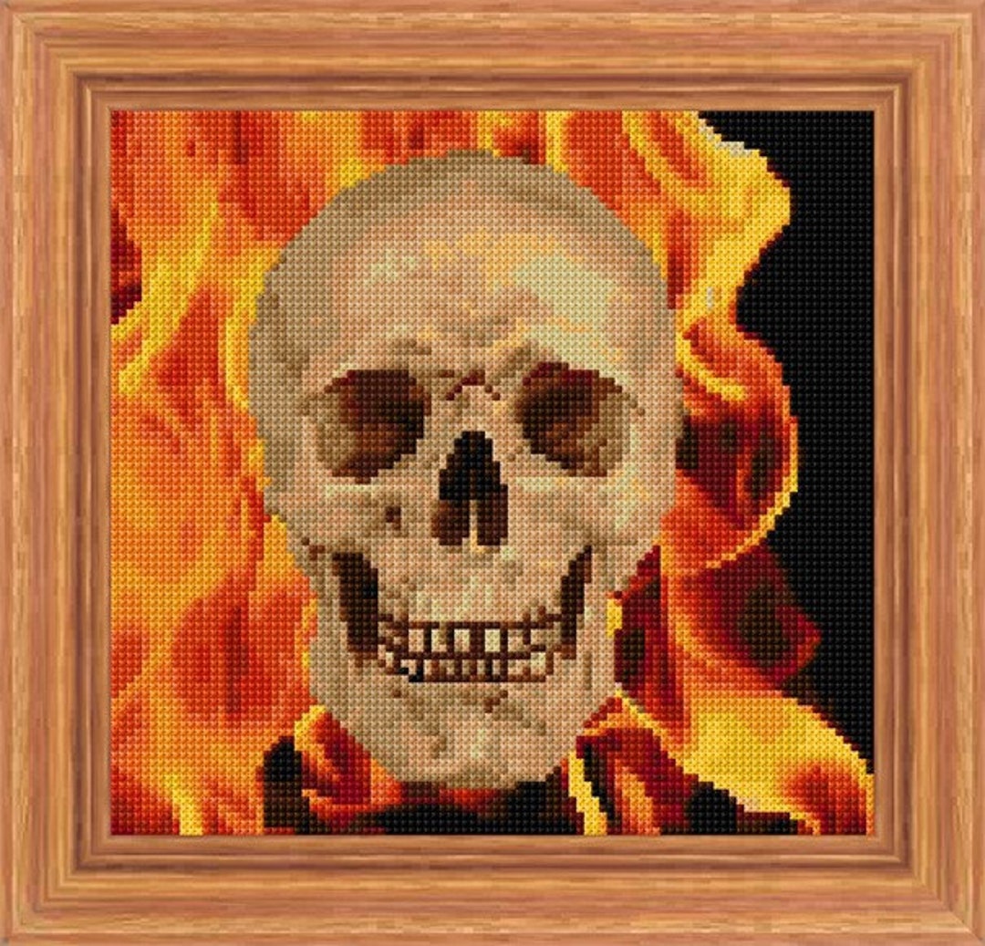 Skull With Flames Cross Stitch Pattern PDF Pattern Digital Download Counted Cross Stitch ...