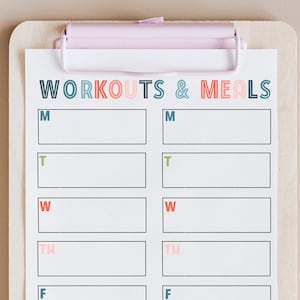 Weekly Meal and Workout Planner // Download Digital Printable Planner ...