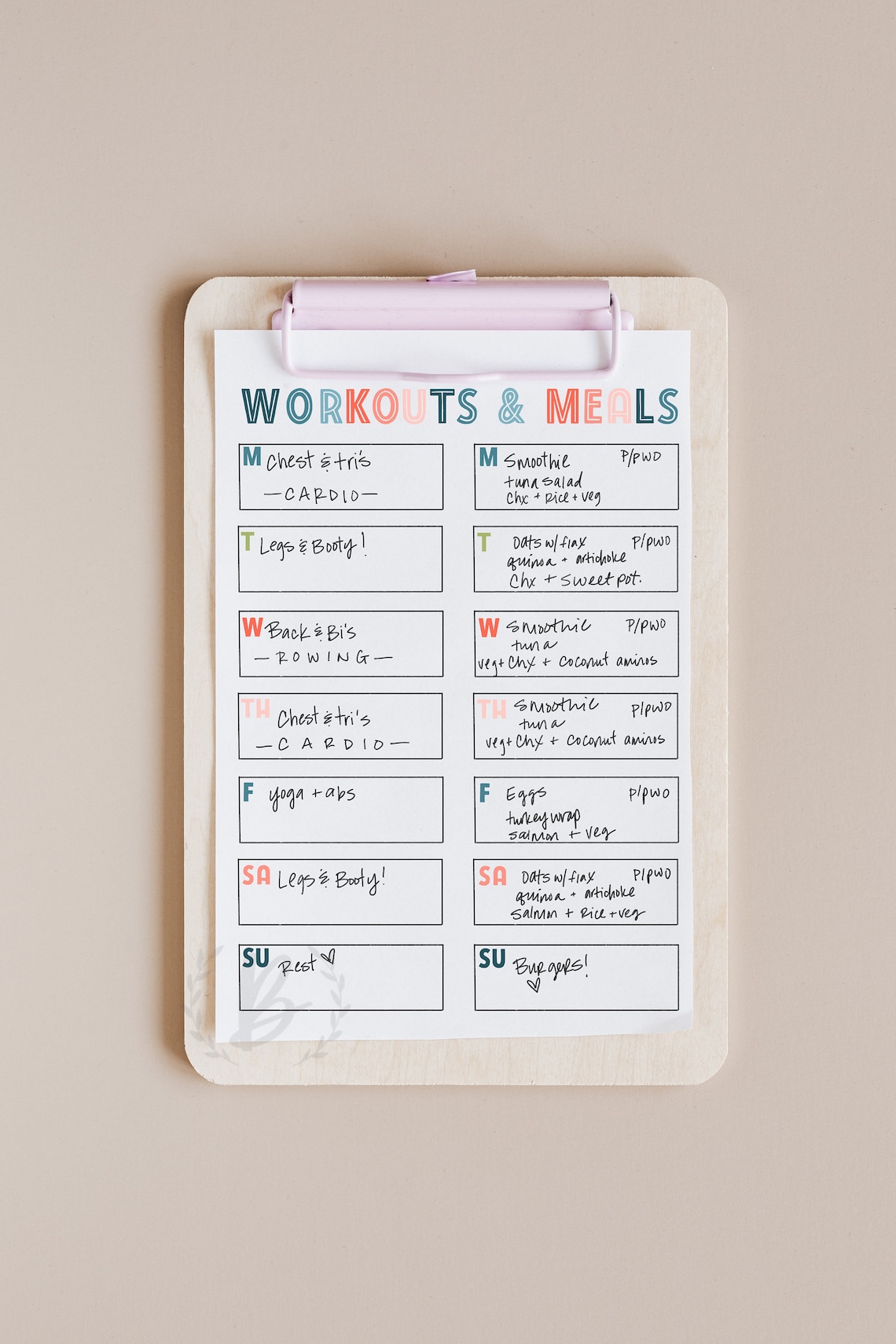 Weekly Meal and Workout Planner // Download Digital Printable Planner ...