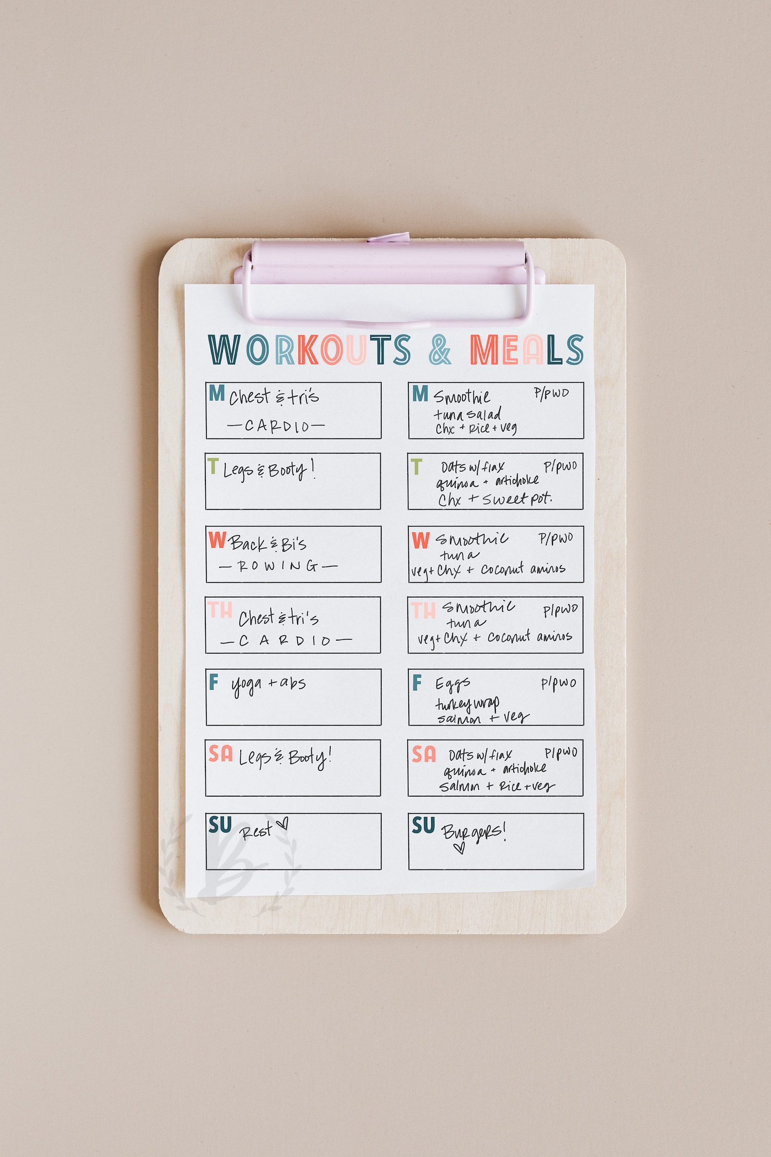 Weekly Meal and Workout Planner // Download Digital Printable - Etsy