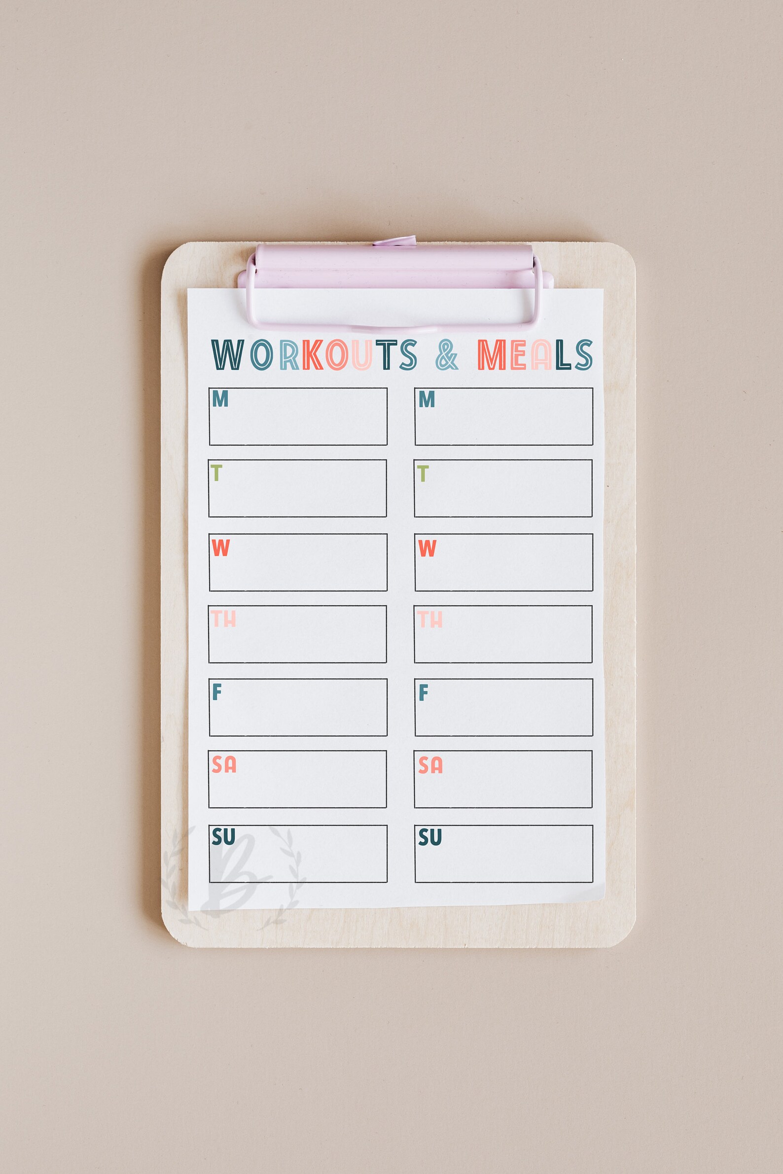 Weekly Meal and Workout Planner // Download Digital Printable - Etsy