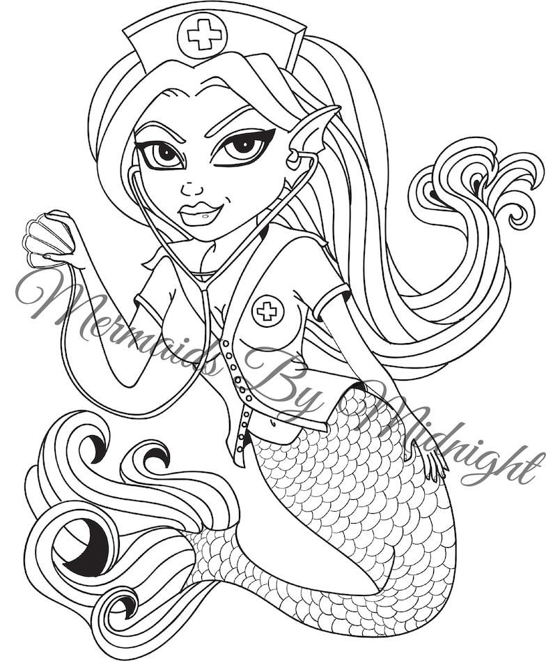 Naughty Nurse Mermaid Coloring Page Adult Coloring Etsy