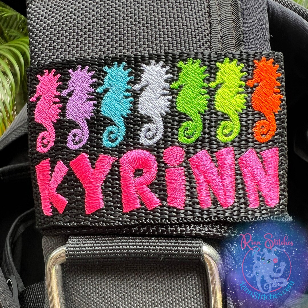 Personalized Neon Seahorse Scuba BCD Tag – Embroidered Dive Gear, Made ...