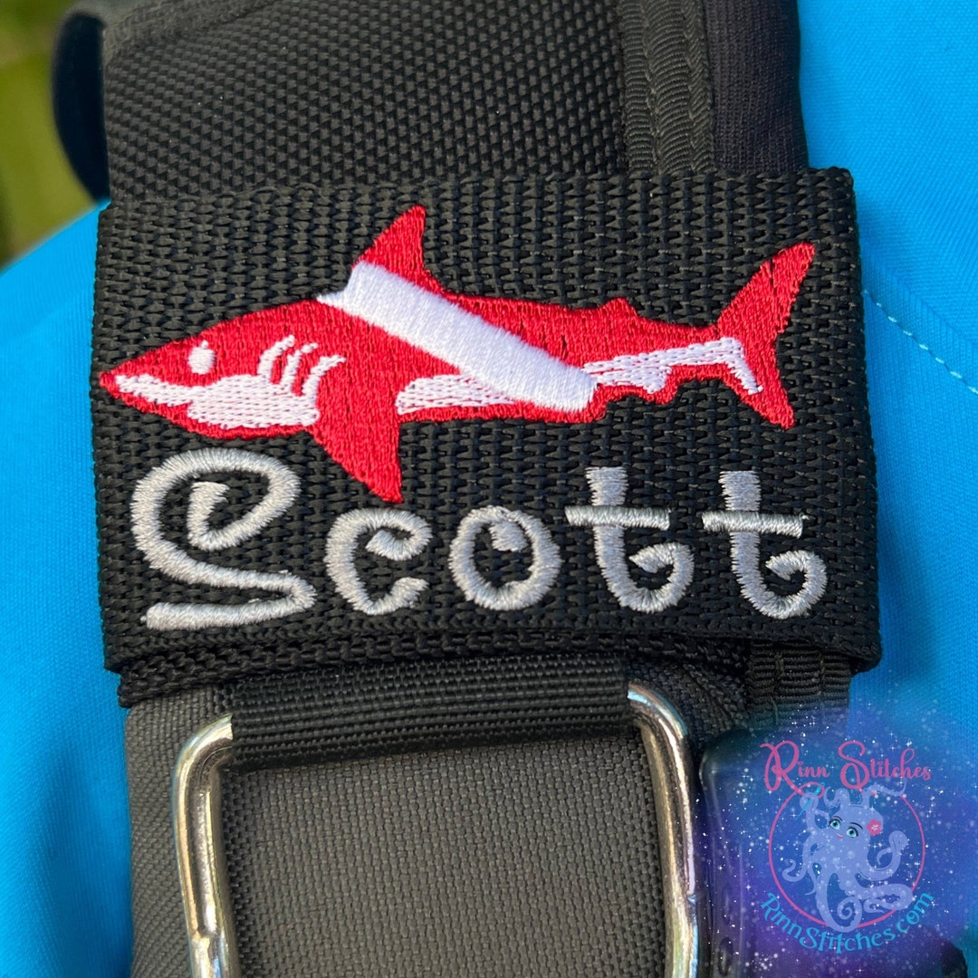 Personalized Dive Flag Shark BCD Tag - Custom Embroidered Scuba Diving ...