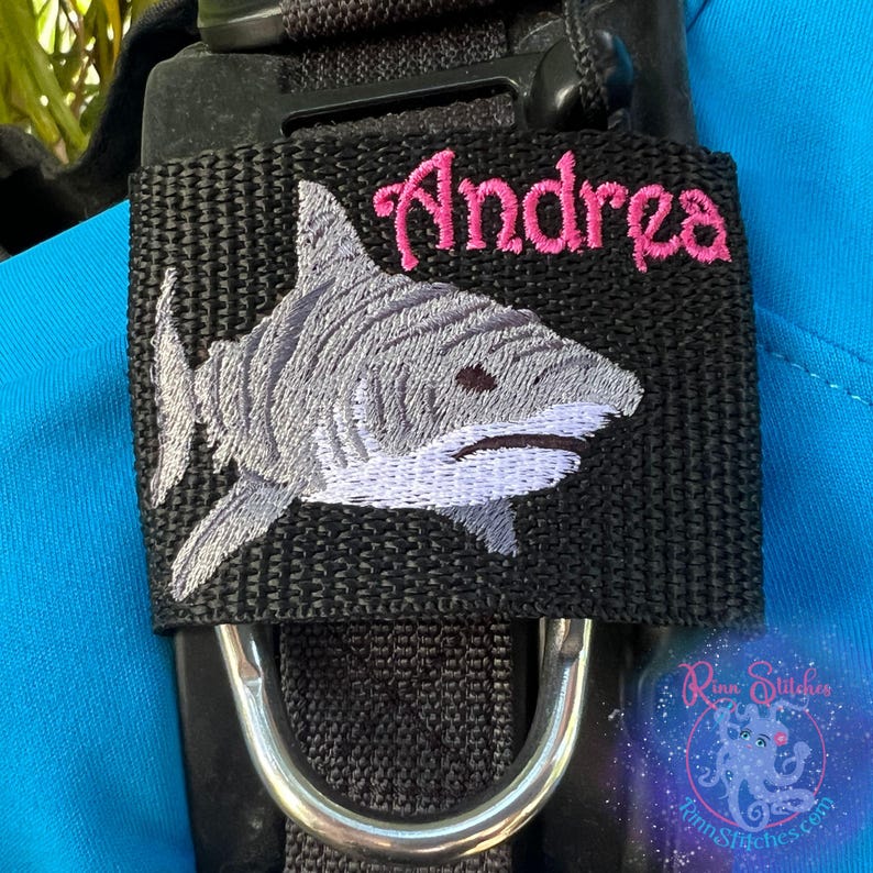 Personalized Tiger Shark Embroidered Scuba BCD Tag - Made on Maui - Etsy