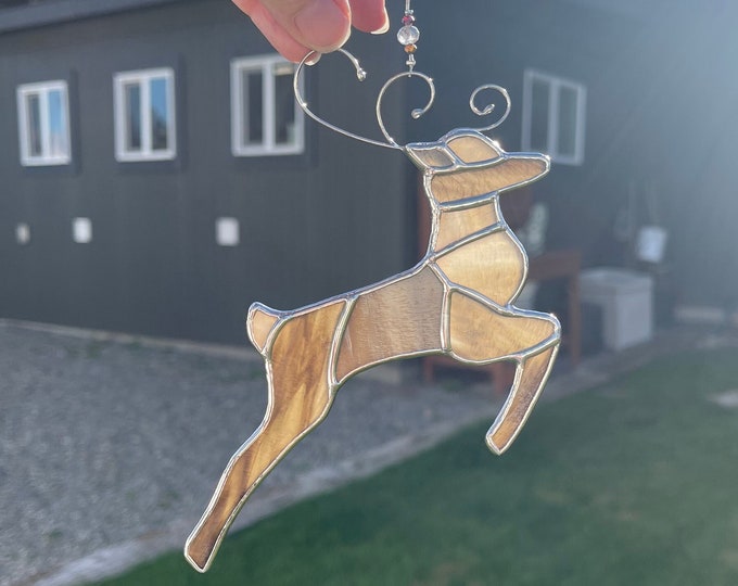 Reindeer and Gnome Stained Glass Looking Ornament Rustic Christmas ...