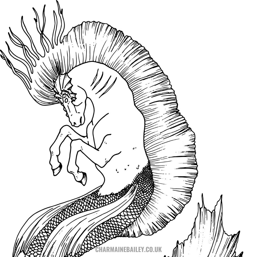 Hand Drawn Fantasy Art COLOURING Page Hippocamp Colouring Page - Etsy