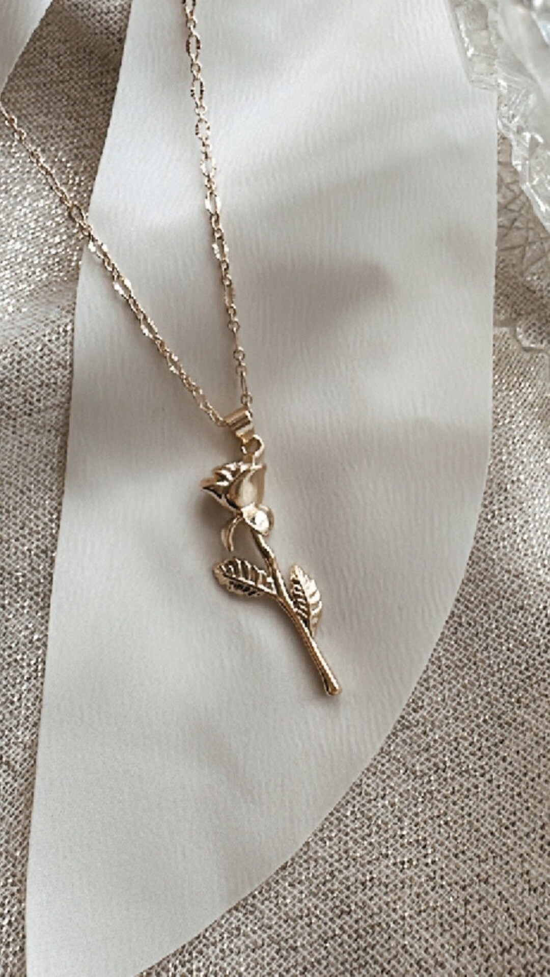 Gold Rose Stem Charm Necklace, Gift for Her, Romantic Jewelry, Coquette ...